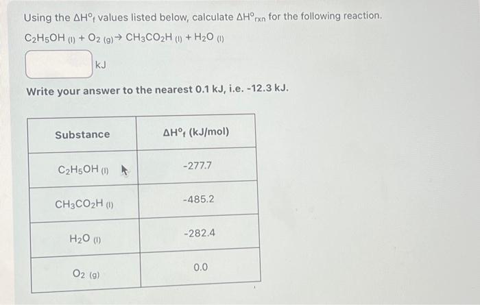 Solved Using the ΔH∘, values listed below, calculate ΔH∘rxn | Chegg.com