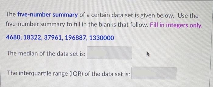 Solved The five-number summary of a certain data set is | Chegg.com