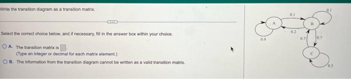 Solved Write the transition diagram as a transition matrix | Chegg.com