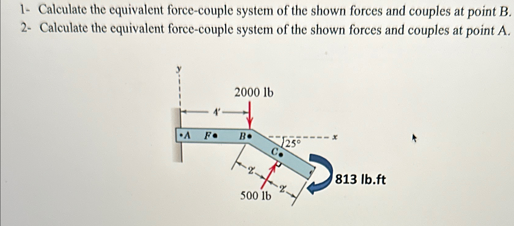 1- ﻿Calculate the equivalent force-couple system of | Chegg.com