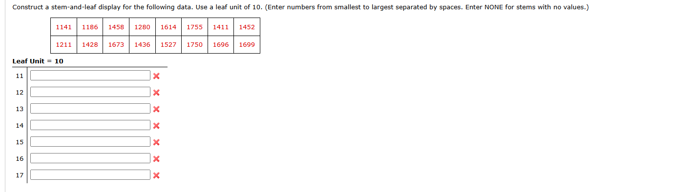 Solved Construct a stem-and-leaf display for the following | Chegg.com