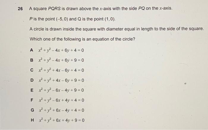 Solved 26 A square PQRS is drawn above the x-axis with the | Chegg.com