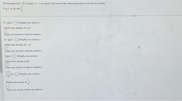 Solved The functions f(x)=√x and g(x)=x-3 are given. Find | Chegg.com