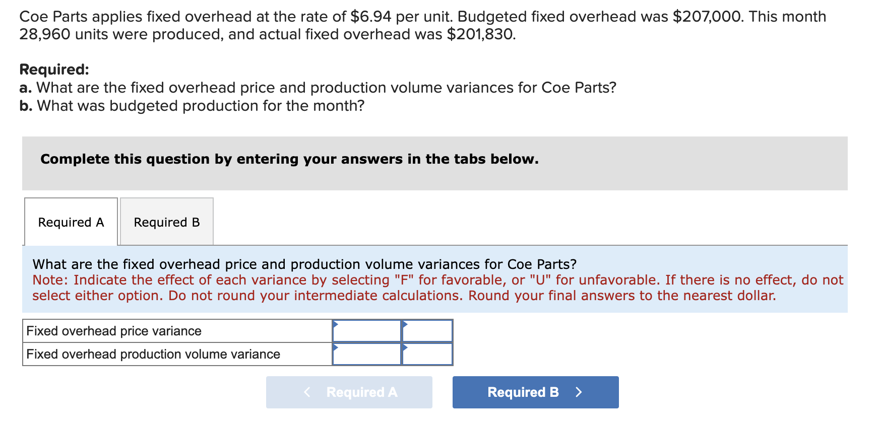Solved Coe Parts applies fixed overhead at the rate of $6.94 | Chegg.com