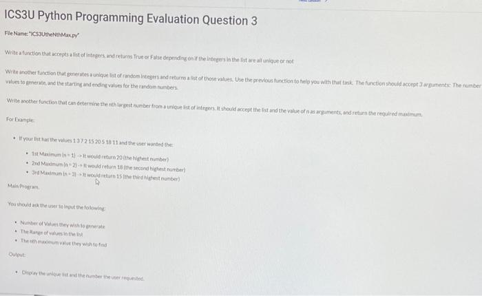 Solved ICS3U Python Programming Evaluation Question 3 File | Chegg.com