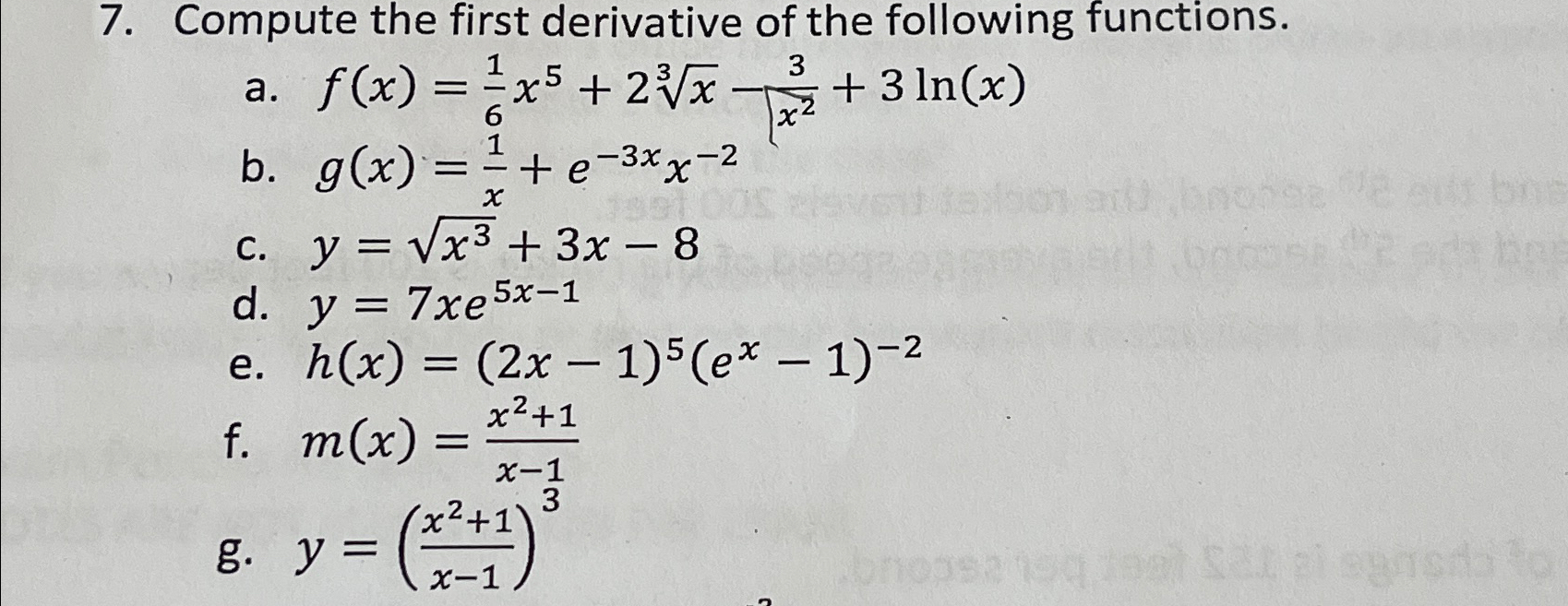 Solved Compute the first derivative of the following | Chegg.com
