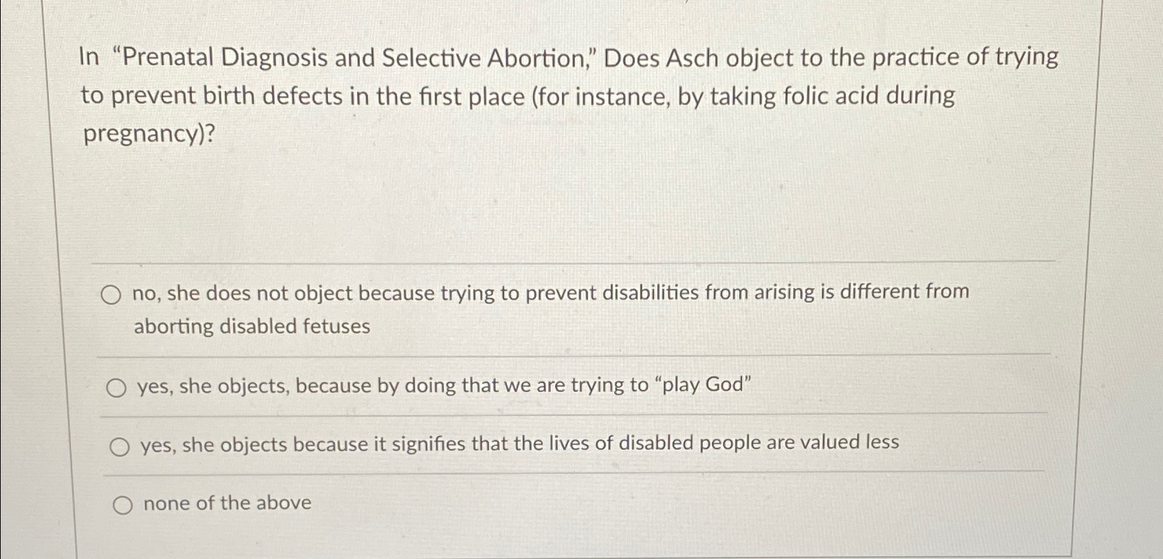 Solved In "Prenatal Diagnosis and Selective Abortion," Does | Chegg.com