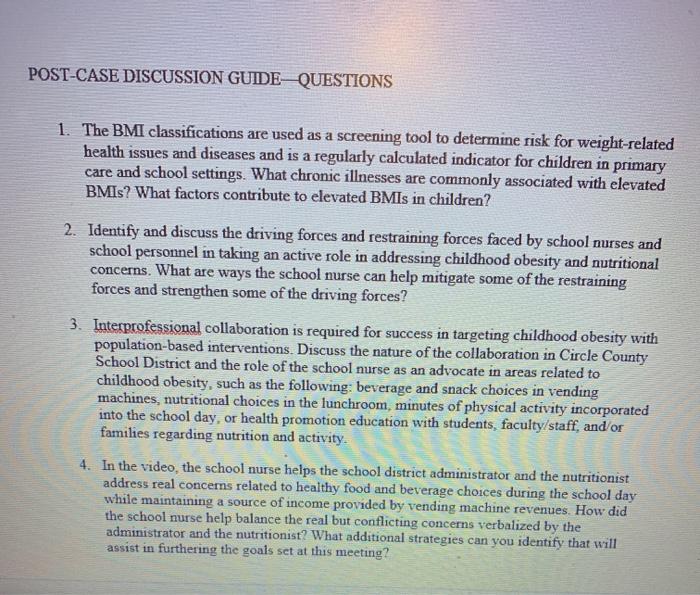 Community Case: Health Promotion: Childhood Obesity | Chegg.com