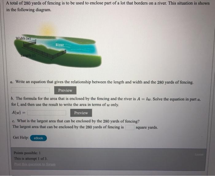 Solved A total of 280 yards of fencing is to be used to | Chegg.com