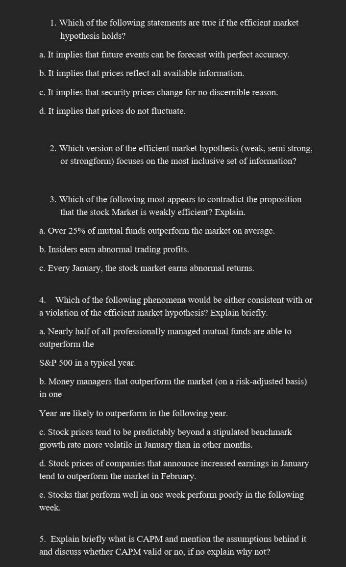 Solved 1. Which of the following statements are true if the | Chegg.com