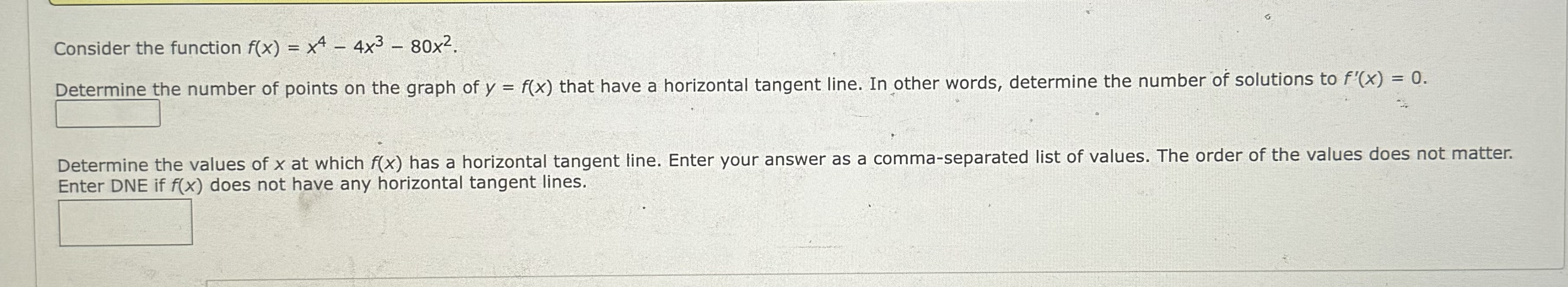 Solved Consider the function f(x)=x4-4x3-80x2.Determine the | Chegg.com