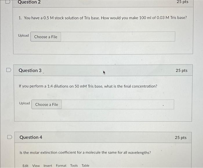 Solved Question 2 25 pts 1. You have a 0.5 M stock solution | Chegg.com