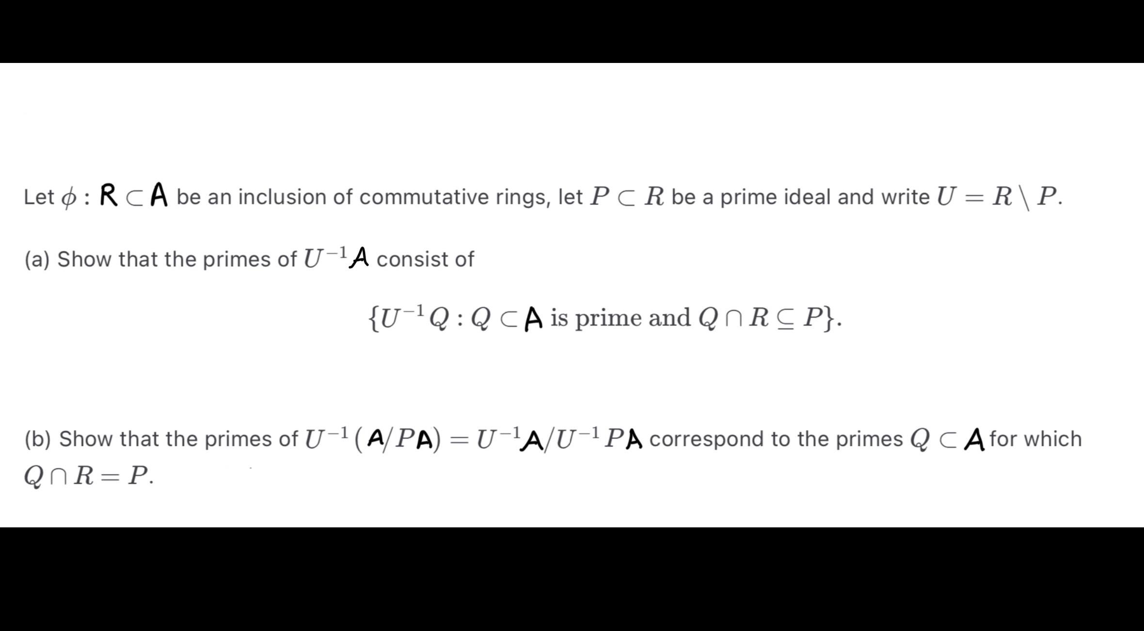 Solved Let φ:RsubA be an inclusion of commutative rings, let | Chegg.com