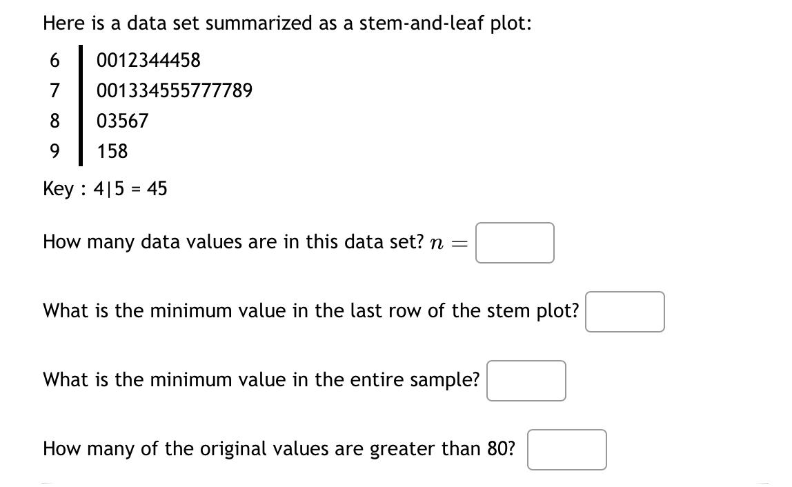 Solved Here is a data set summarized as a stem-and-leaf | Chegg.com