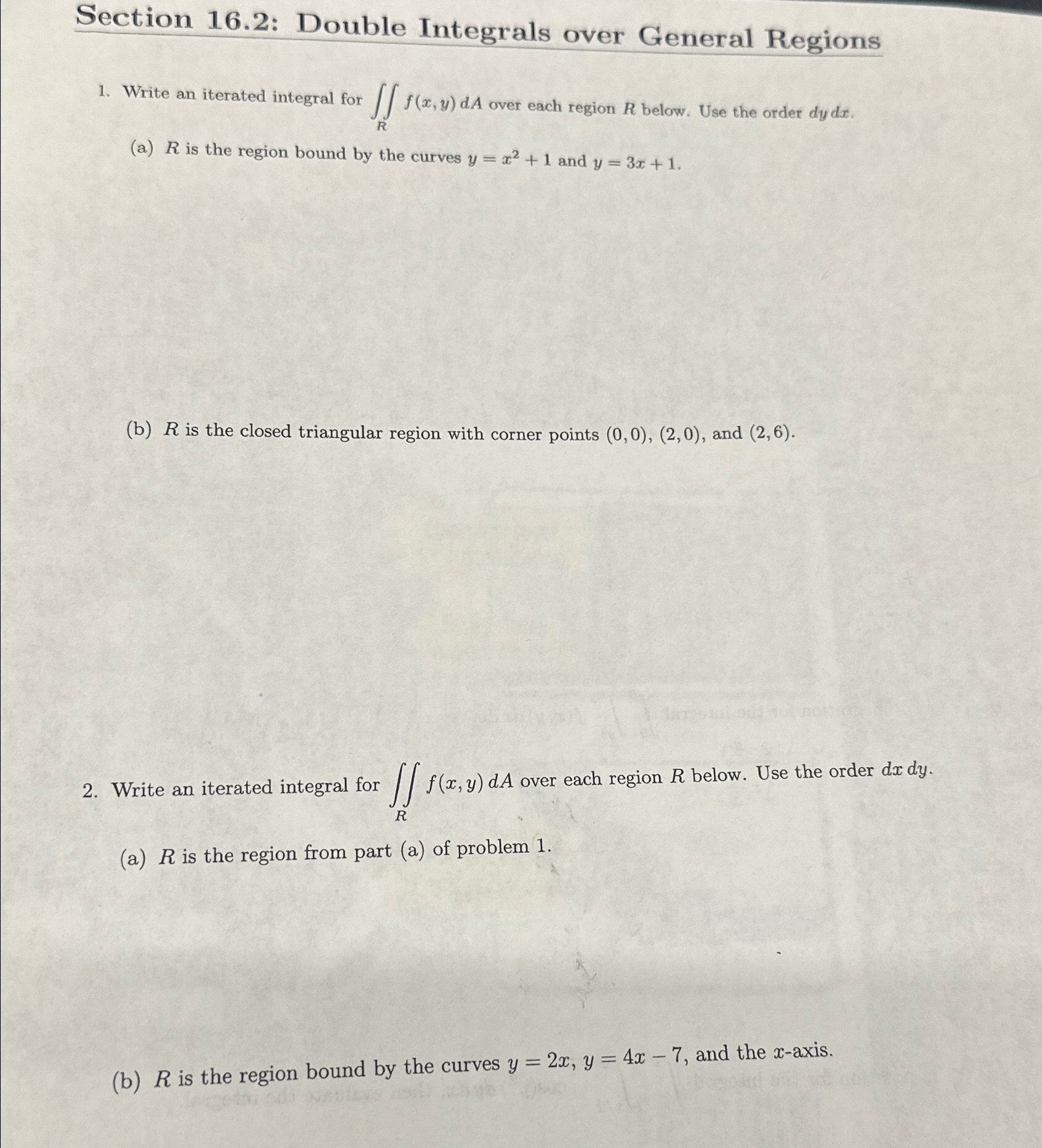 Solved Section 16.2: Double Integrals over General | Chegg.com