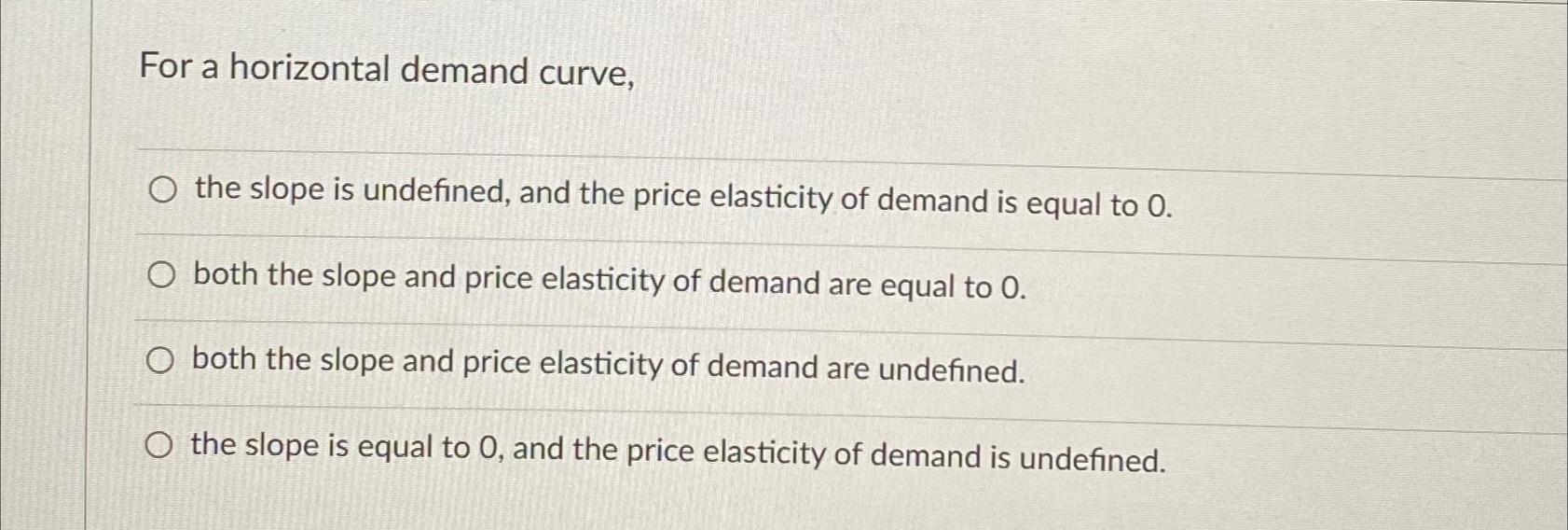 Solved For a horizontal demand curve,the slope is undefined, | Chegg.com