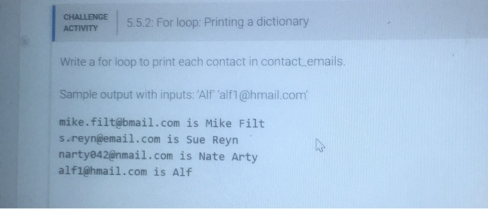 Solved CHALLENGE ACTIVITY 5.5.1: For loop: Printing a list | Chegg.com