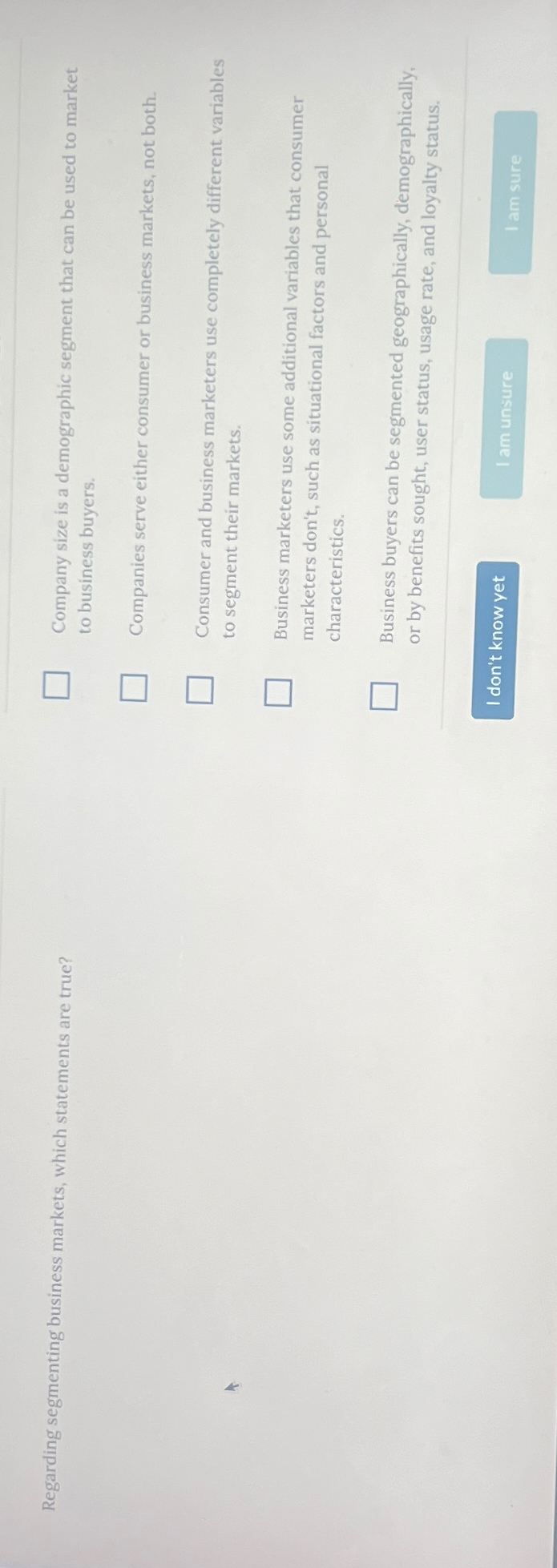 Solved Regarding segmenting business markets, which | Chegg.com