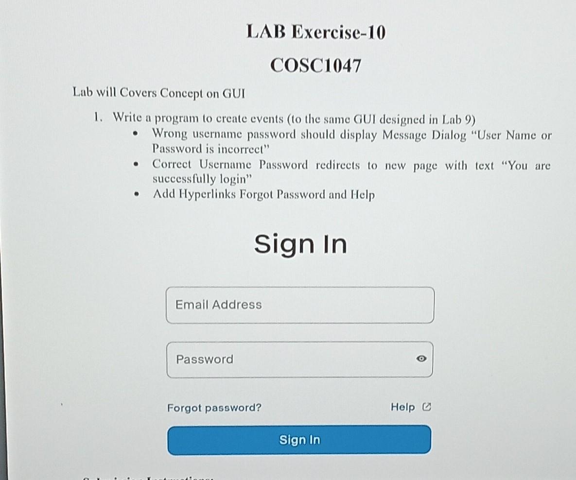 Solved Lab will Covers Concept on GUI 1. Write a program to | Chegg.com