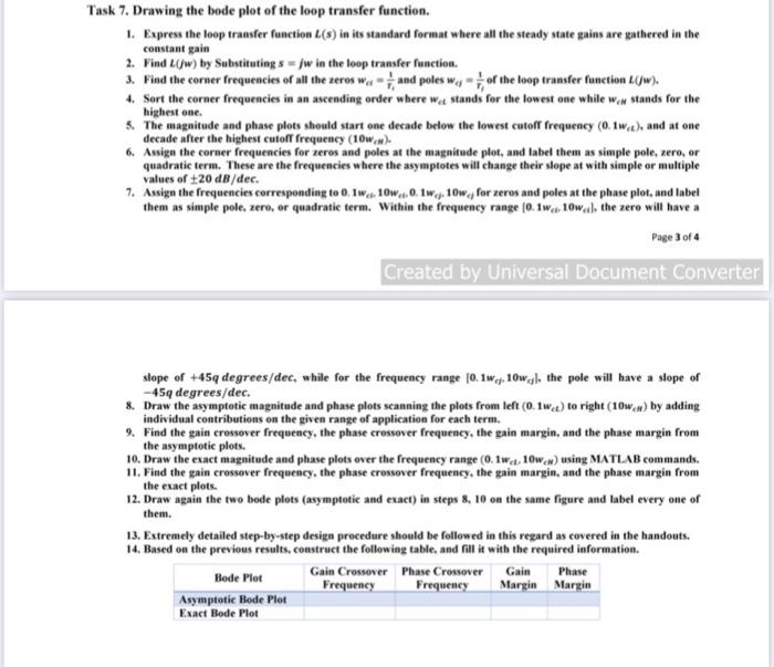 Solved Task 7. Drawing the bode plot of the loop transfer | Chegg.com