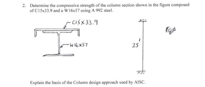 Solved 2. Determine the compressive strength of the column | Chegg.com