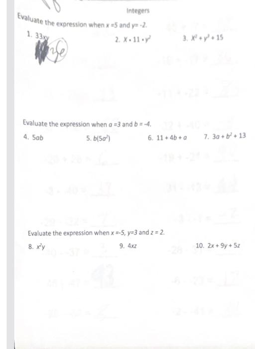 Solved Evaluate the expression when x=5 and y=−2. 1. 2. | Chegg.com