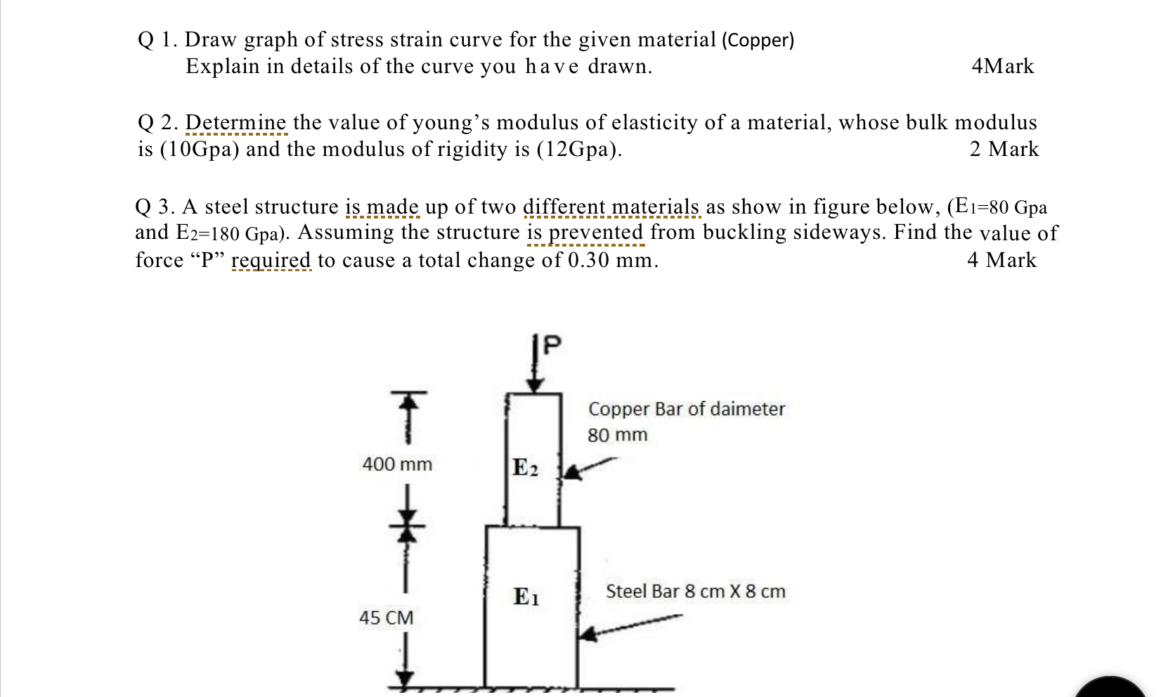Solved Q 1. ﻿Draw graph of stress strain curve for the given | Chegg.com