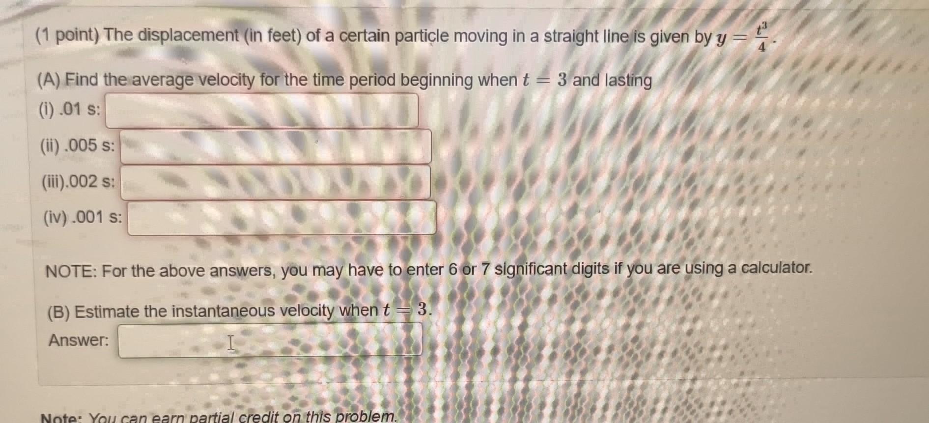 Solved (1 point) The displacement (in feet) of a certain | Chegg.com