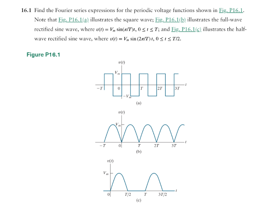 Solved 16.1 ﻿Find the Fourier series expressions for the | Chegg.com