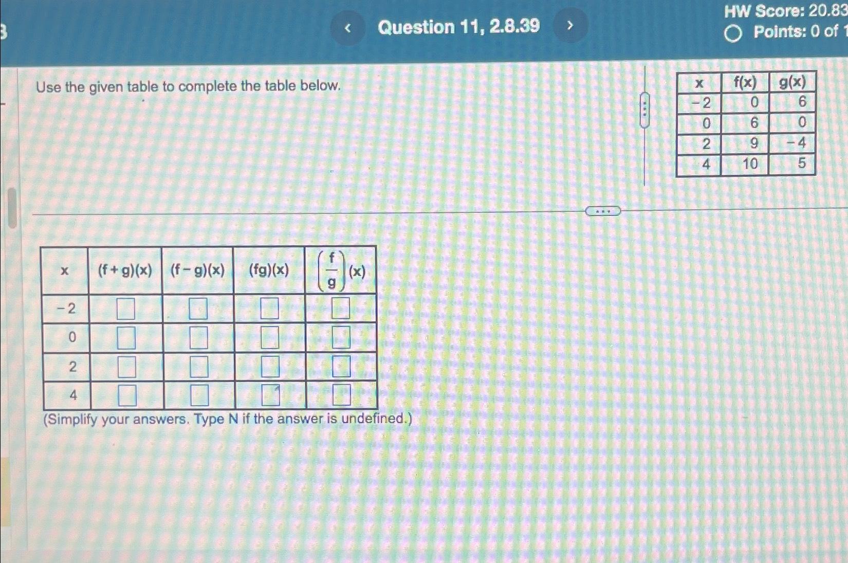 Solved Question 11, 2.8.39HW Score: 20.83Use the given table | Chegg.com Solved Question 11, 2.8.39HW Score: 20.83Use the given table | Chegg.com