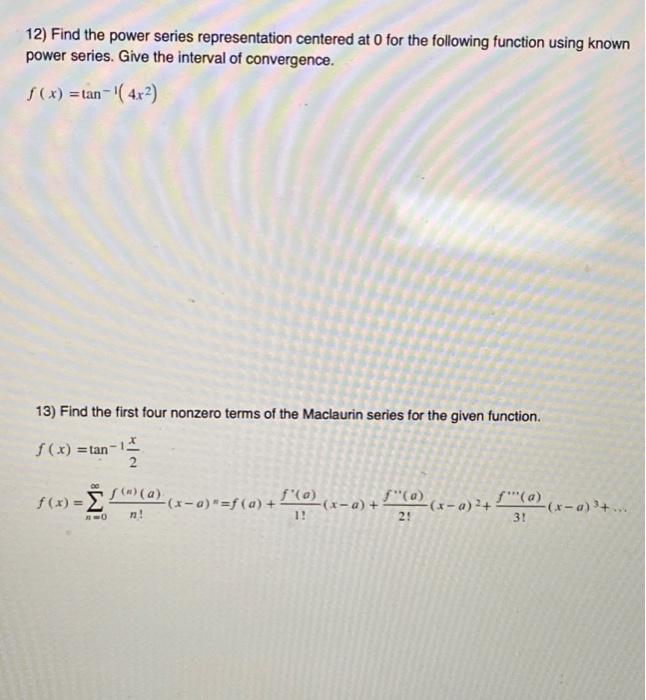 Solved 12) Find the power series representation centered at | Chegg.com