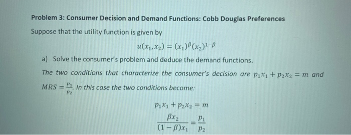 Solved Problem 3: Consumer Decision and Demand Functions: | Chegg.com