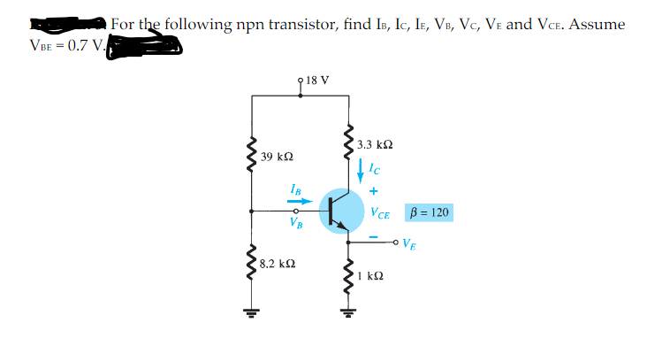Solved For the following npn transistor, find | Chegg.com