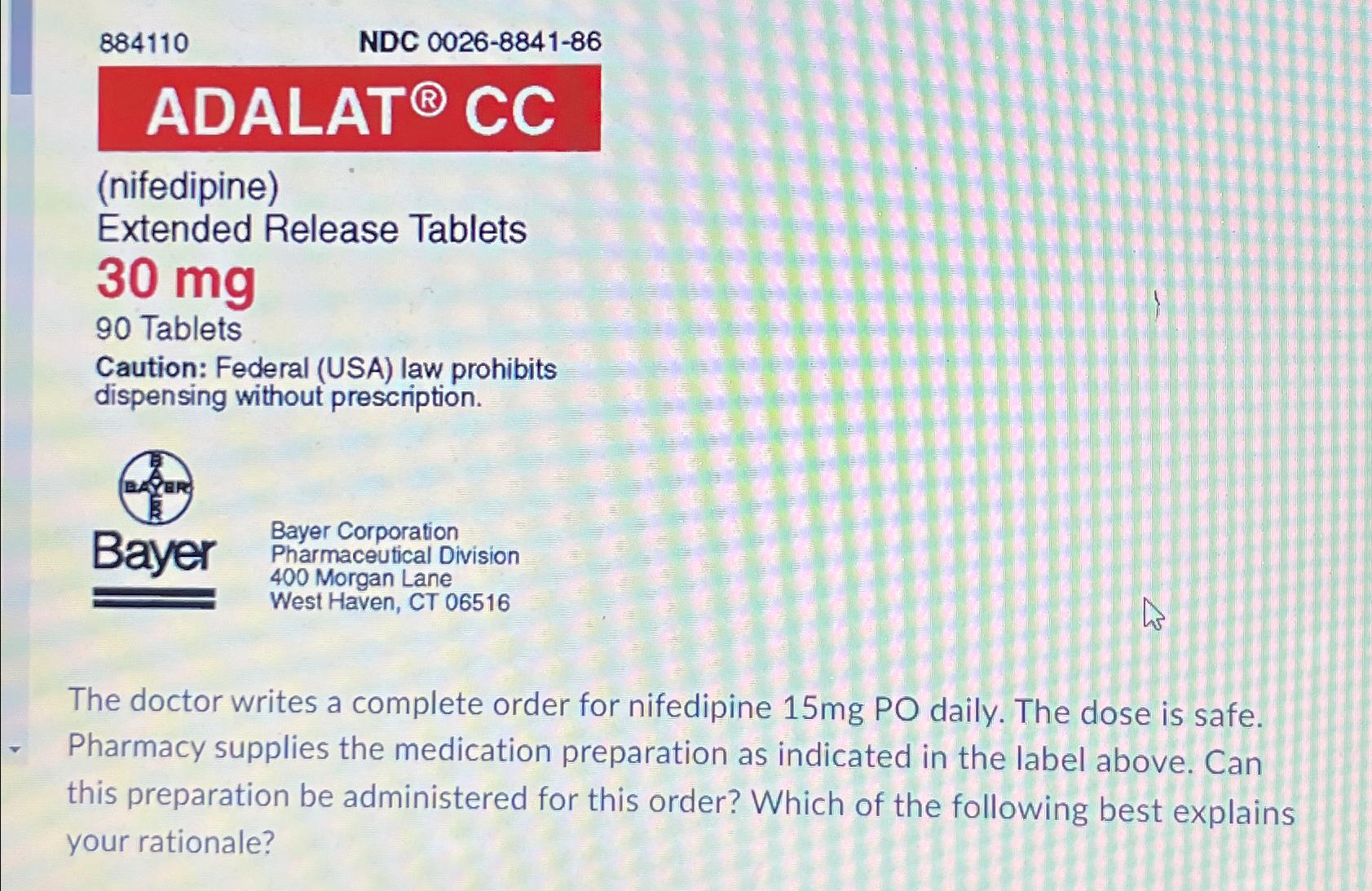 Solved 884110NDC 0026-8841-86ADALAT | Chegg.com