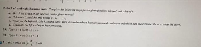 Solved 19-26. Left and right Riemann sums Complete the | Chegg.com