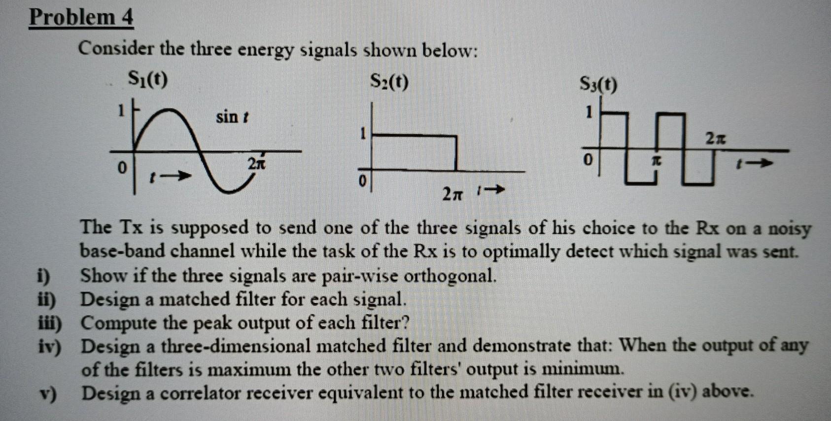 Solved Problem 4 Consider the three energy signals shown | Chegg.com