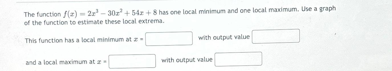 Solved The function f(x)=2x3-30x2+54x+8 ﻿has one local | Chegg.com