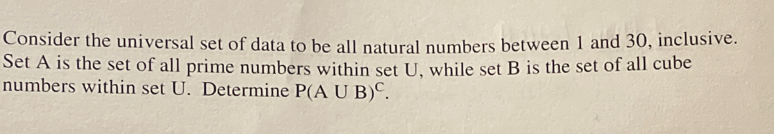 Solved Consider the universal set of data to be all natural | Chegg.com