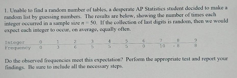 Solved 1. Unable to find a random number of tables, a | Chegg.com