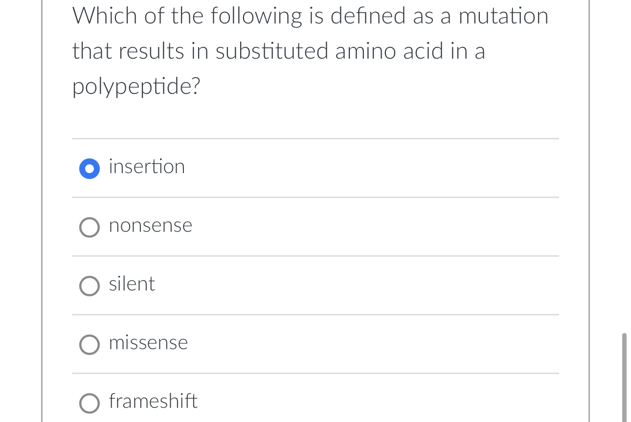 Solved Which of the following is defined as a mutation that | Chegg.com