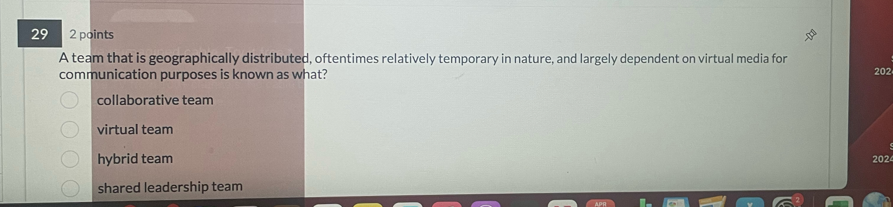 Solved 292 ﻿pointsA team that is geographically distributed, | Chegg.com