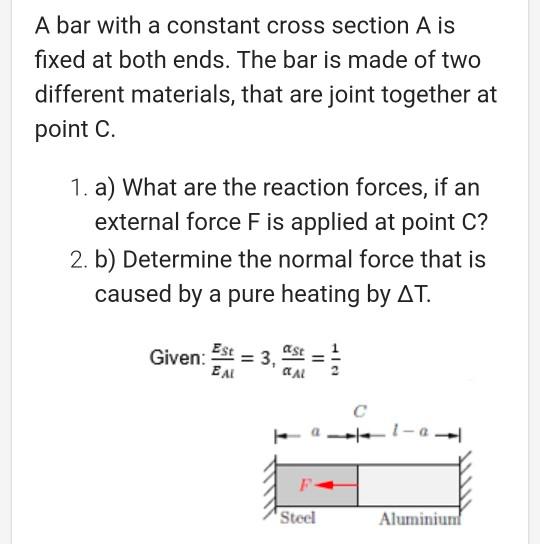 Solved A bar with a constant cross section A is fixed at | Chegg.com