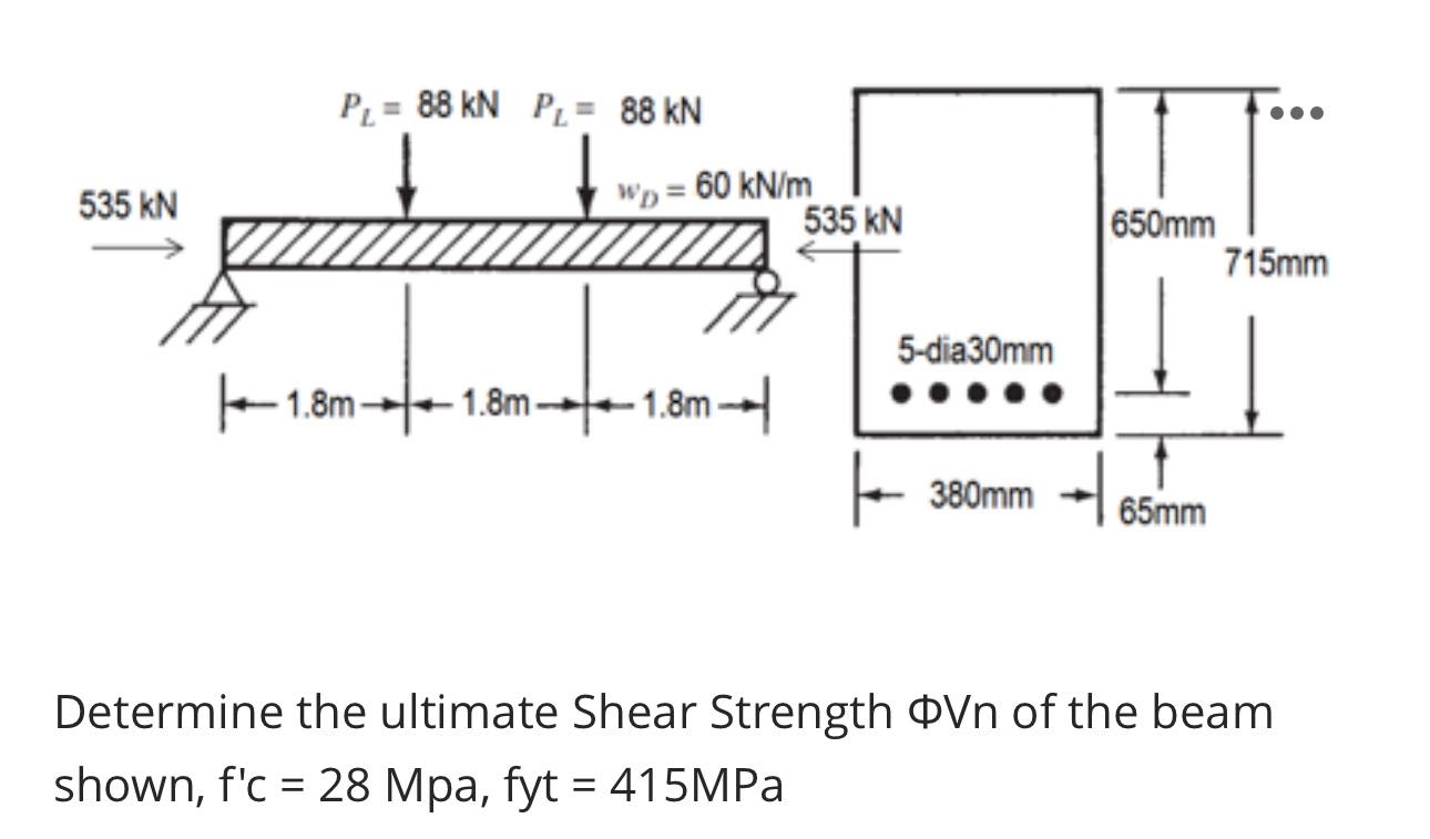 Solved Determine the ultimate Shear Strength ΦVn ﻿of the | Chegg.com