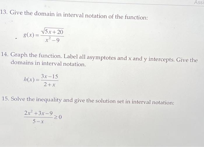 Solved 13. Give the domain in interval notation of the | Chegg.com