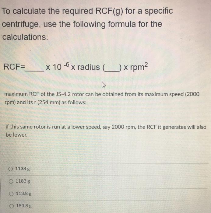 Solved Question 16 1 pts To calculate the required RCF(g) | Chegg.com
