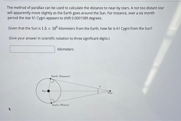 Solved The method of parallax can be used to calculate the | Chegg.com