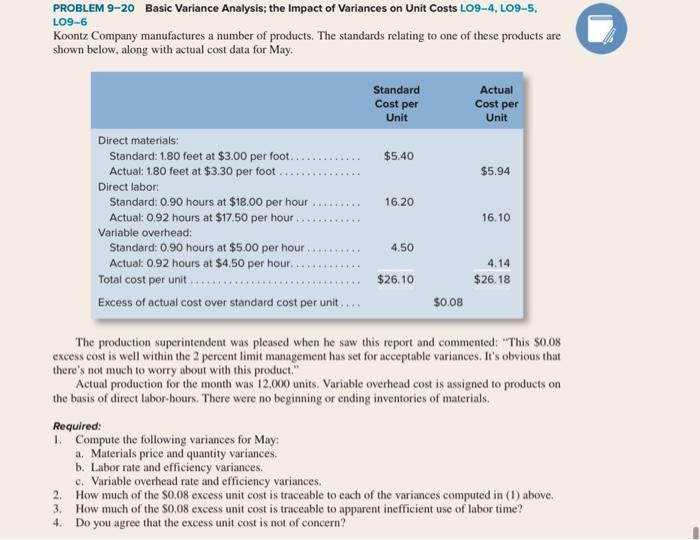 Solved PROBLEM 9-20 Basic Variance Analysis; the Impact of | Chegg.com