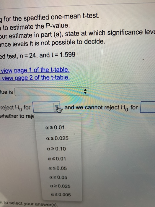 Solved Do the following for the specified one-mean t-test. | Chegg.com