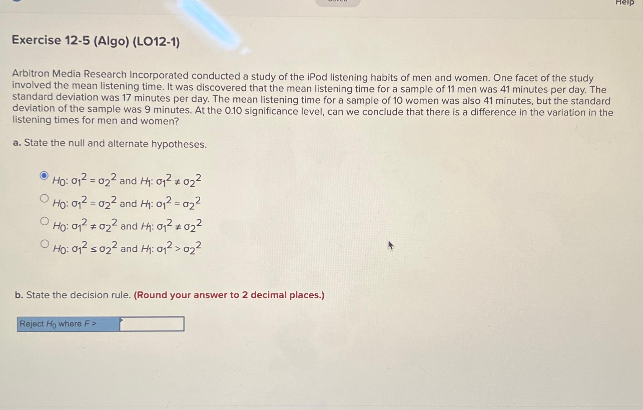 Solved Exercise 12-5 (Algo) (LO12-1)Arbitron Media Research | Chegg.com