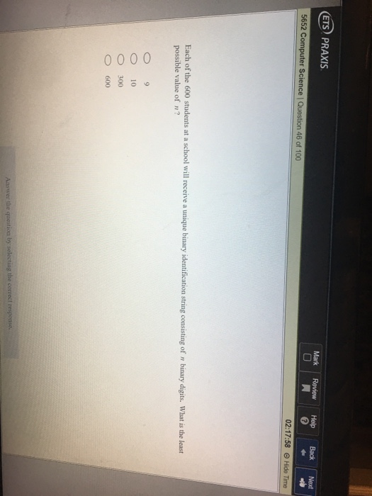 Solved (ETS PRAXIS Mark Review Help Back Next 5652 Computer | Chegg.com